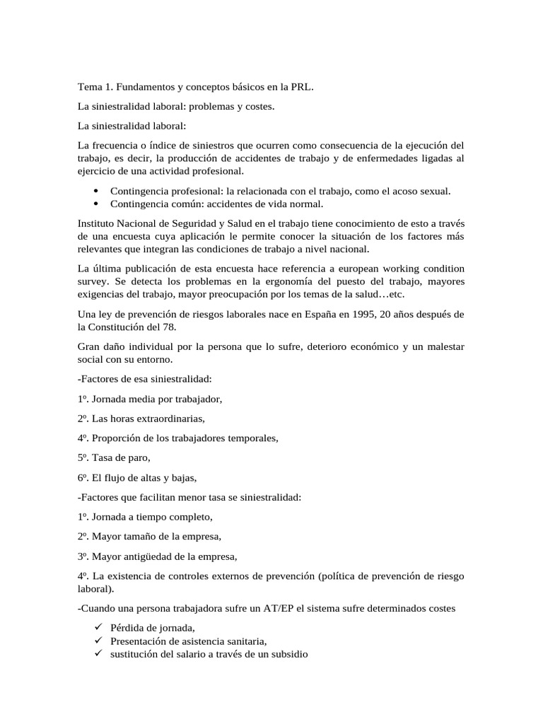 Tema 1. Fundamentos y Conceptos Básicos de PRL | PDF | Seguridad y salud ocupacional