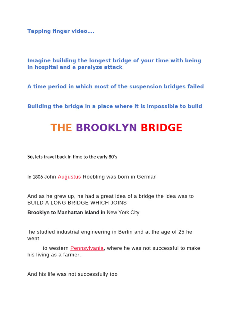 The Inspiring Story of the Brooklyn Bridge | PDF