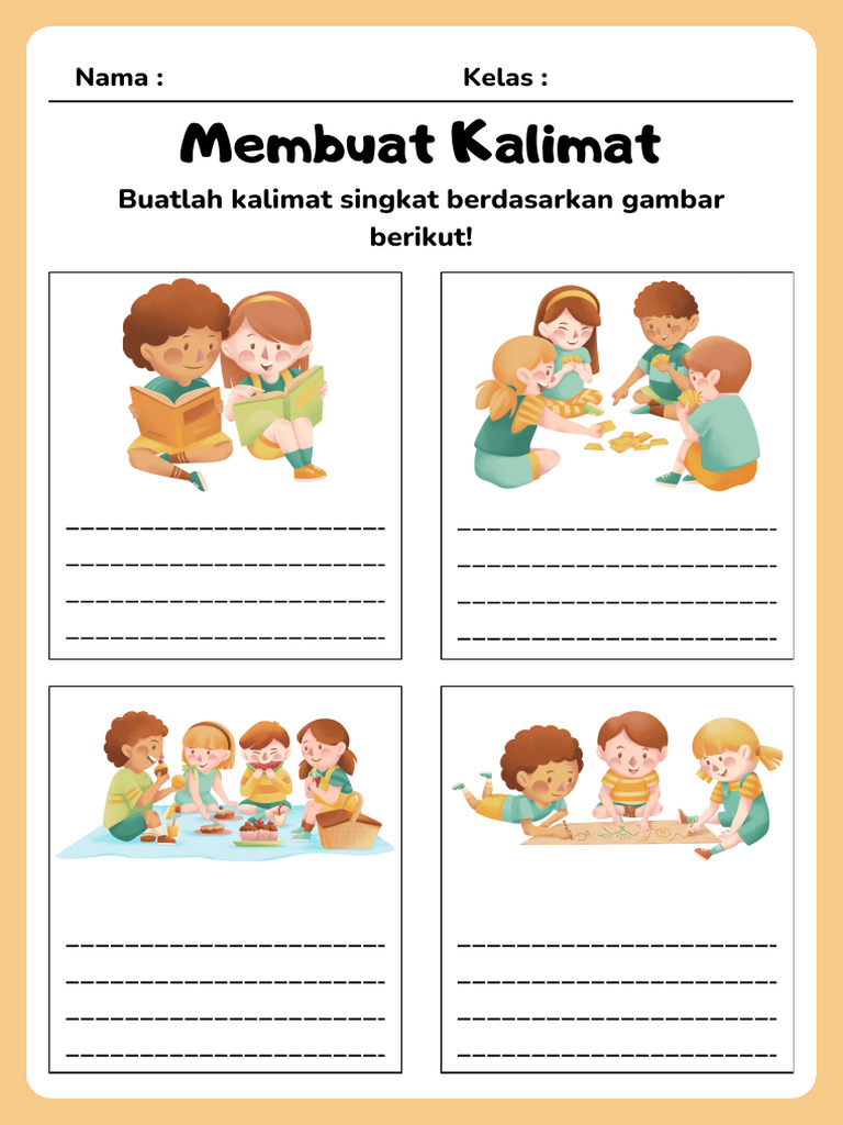 Membuat Kalimat Cerita Lembar Kerja Bahasa Indonesia Kuning Sederhana ...