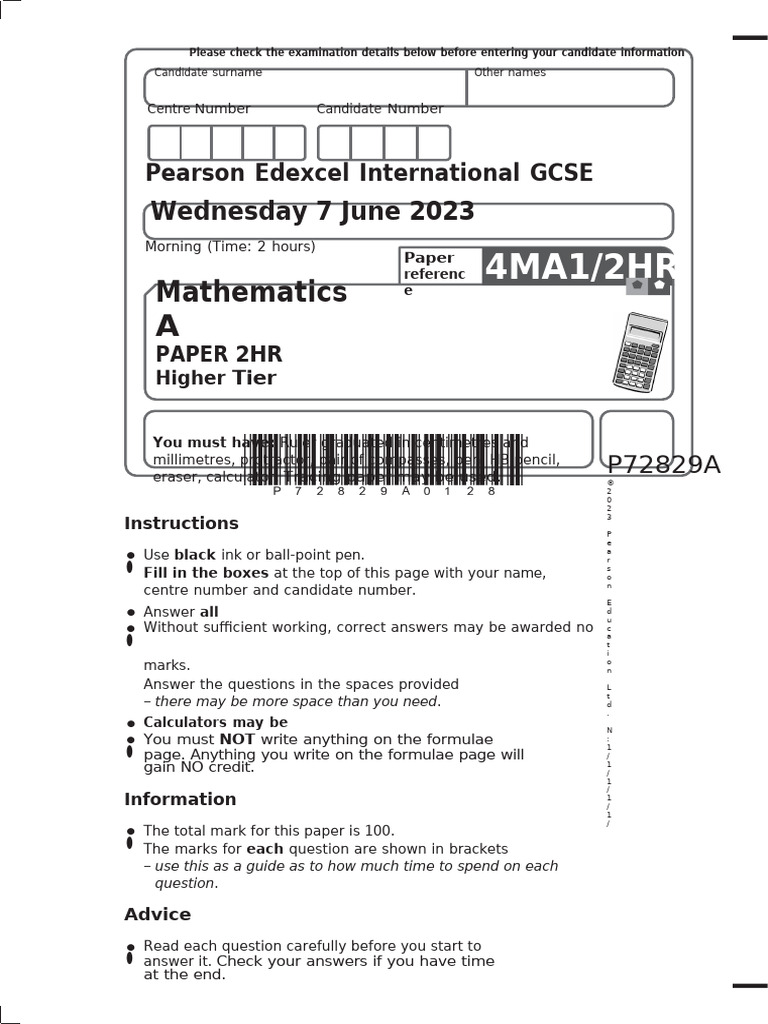 International GCSE Mathematics Exam Paper | PDF | Area | Sphere