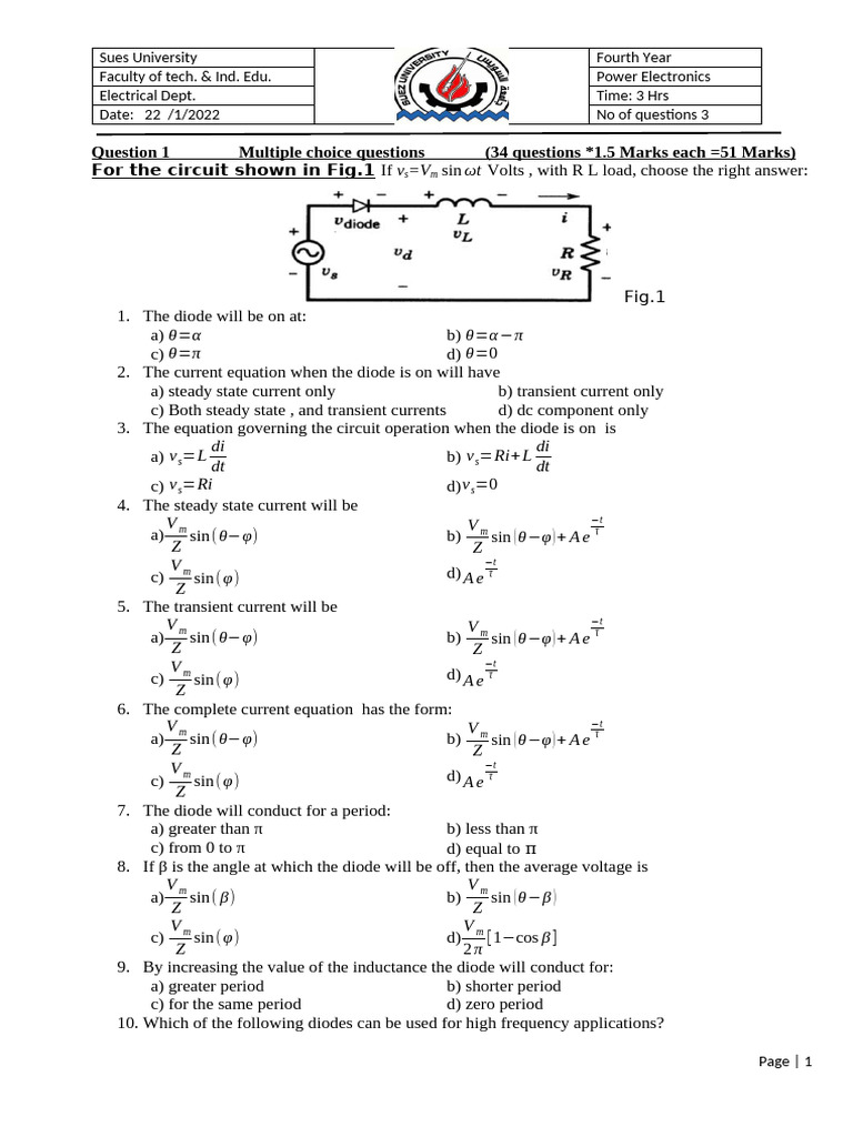 Power Electronics 2022 Jan Exam Pdf Electrical Components