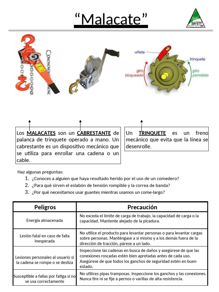 Seguridad en el uso de malacates y comederos | PDF