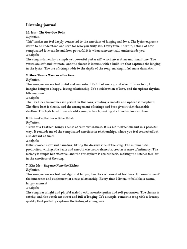 Listening Journal | PDF | Songs | Singing