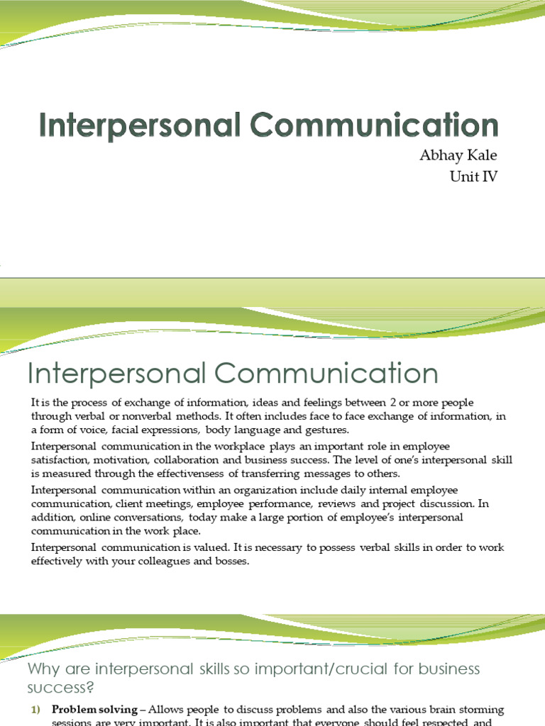 Importance of Interpersonal Skills in Business | PDF | Communication ...