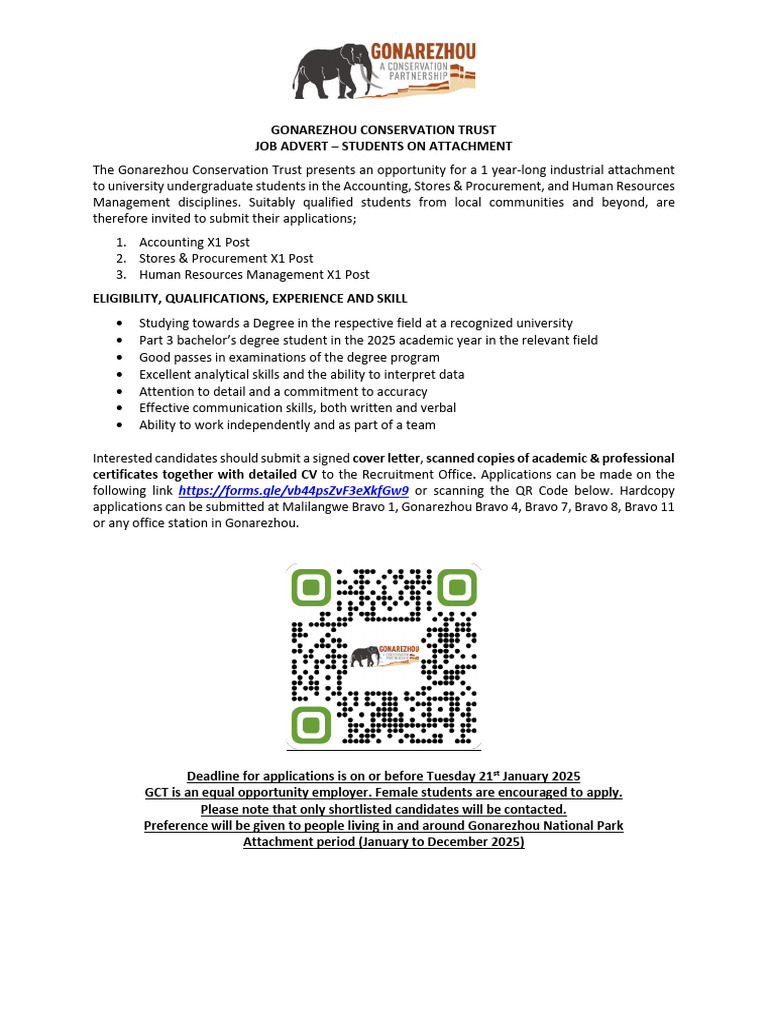 Gonarezhou Student Attachment 2025 | PDF