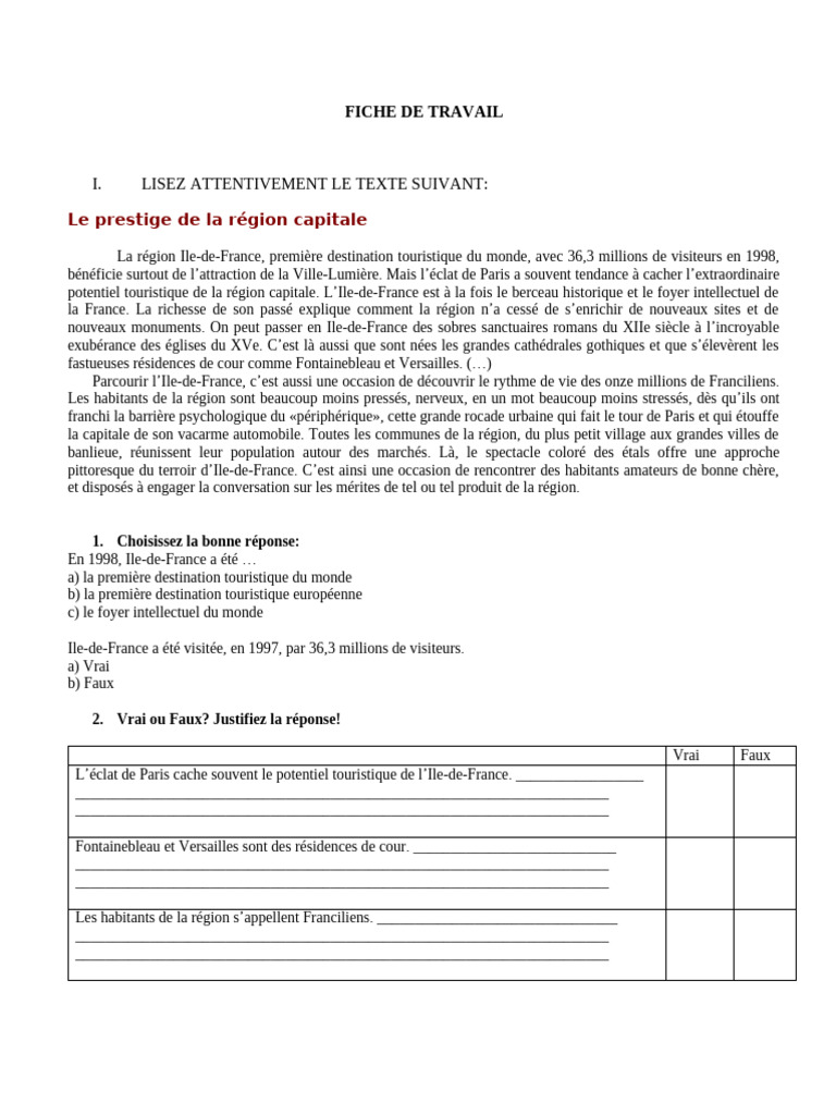 Fiche de Travail Ile de France | PDF | Paris