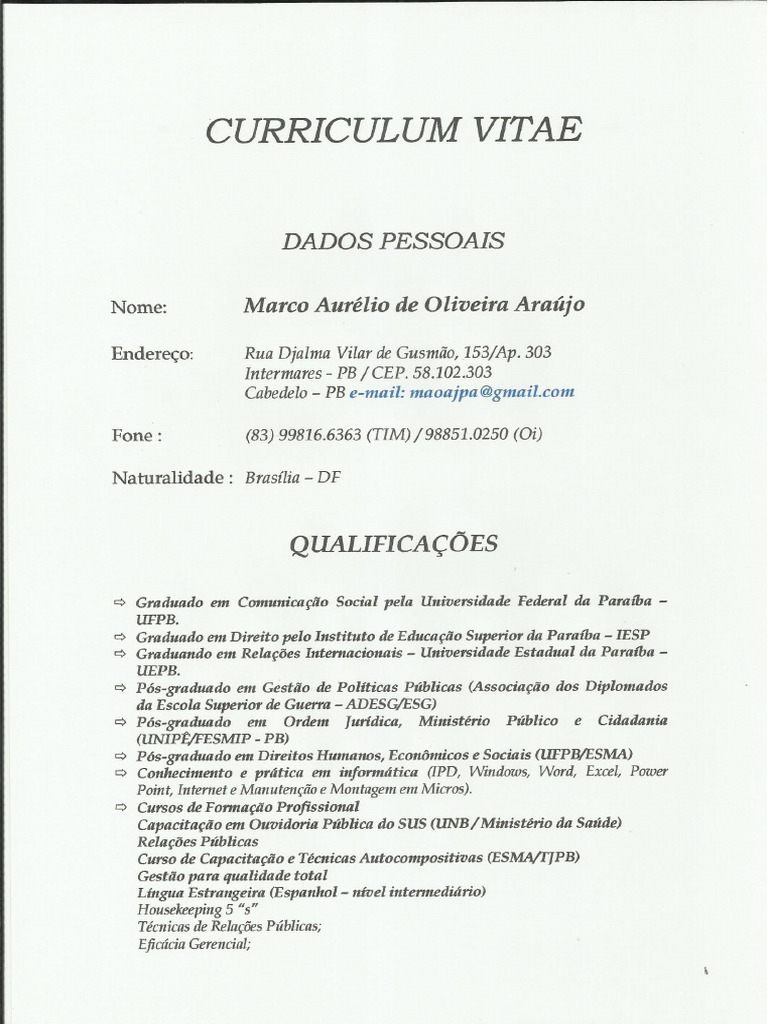 Currículum Vitae Marco Aurélio | PDF