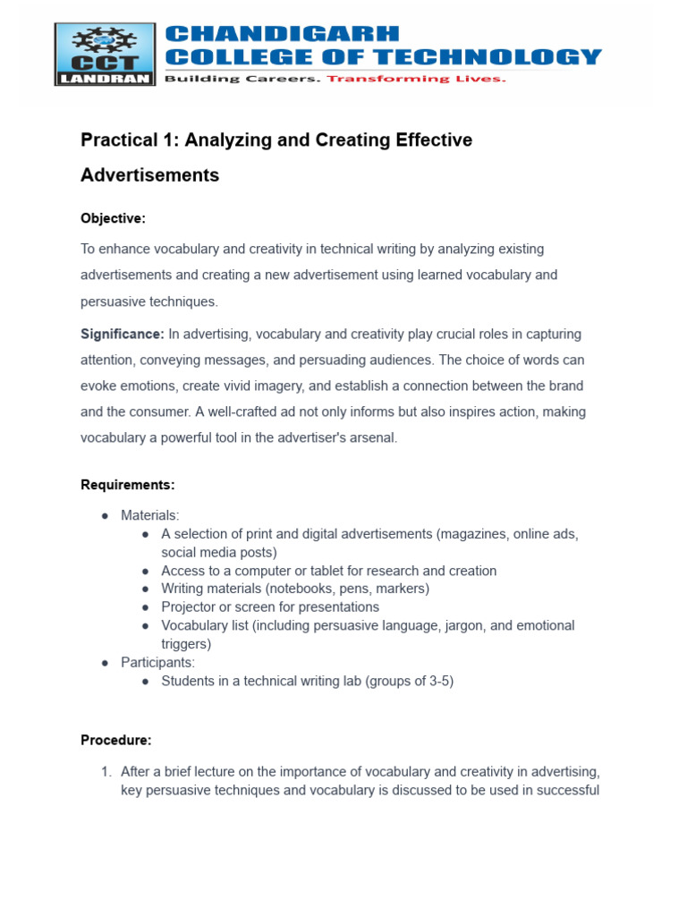 Practical 1 | PDF | Advertising | Mass Media