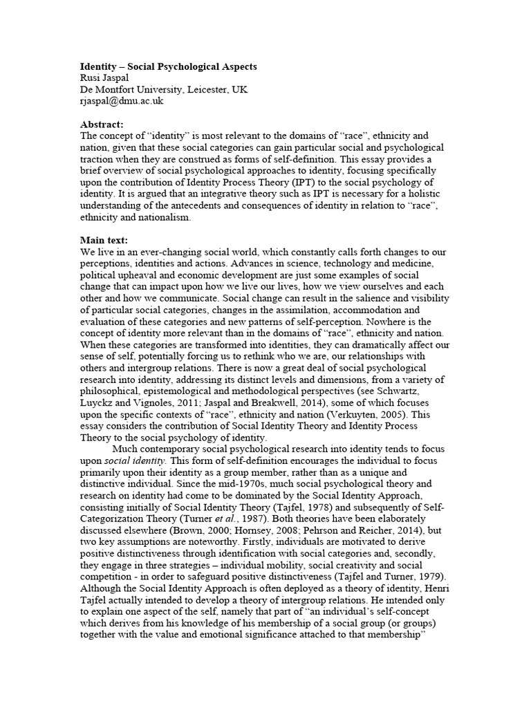 Social Identity Theory and Identity Process | PDF | Identity (Social ...