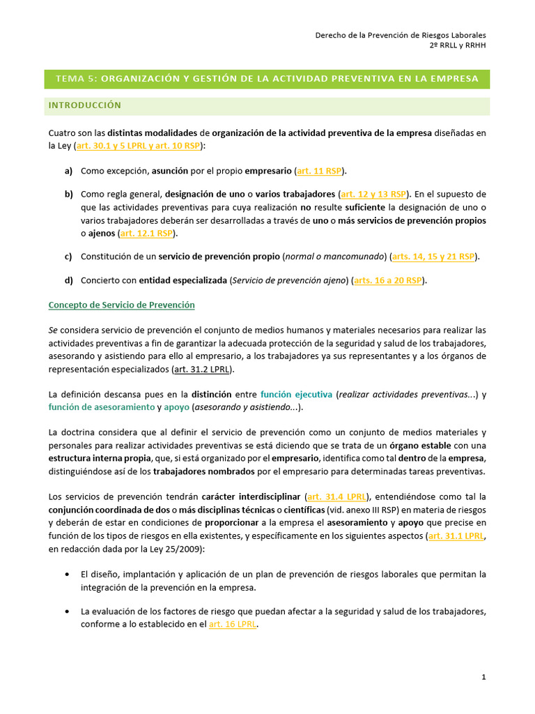 Tema 5 PRL | PDF | Derecho laboral | Business