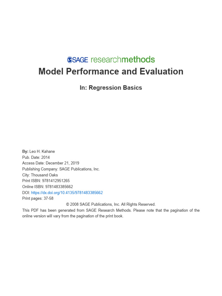 Evaluating Regression Model Performance | PDF | Ordinary Least Squares ...