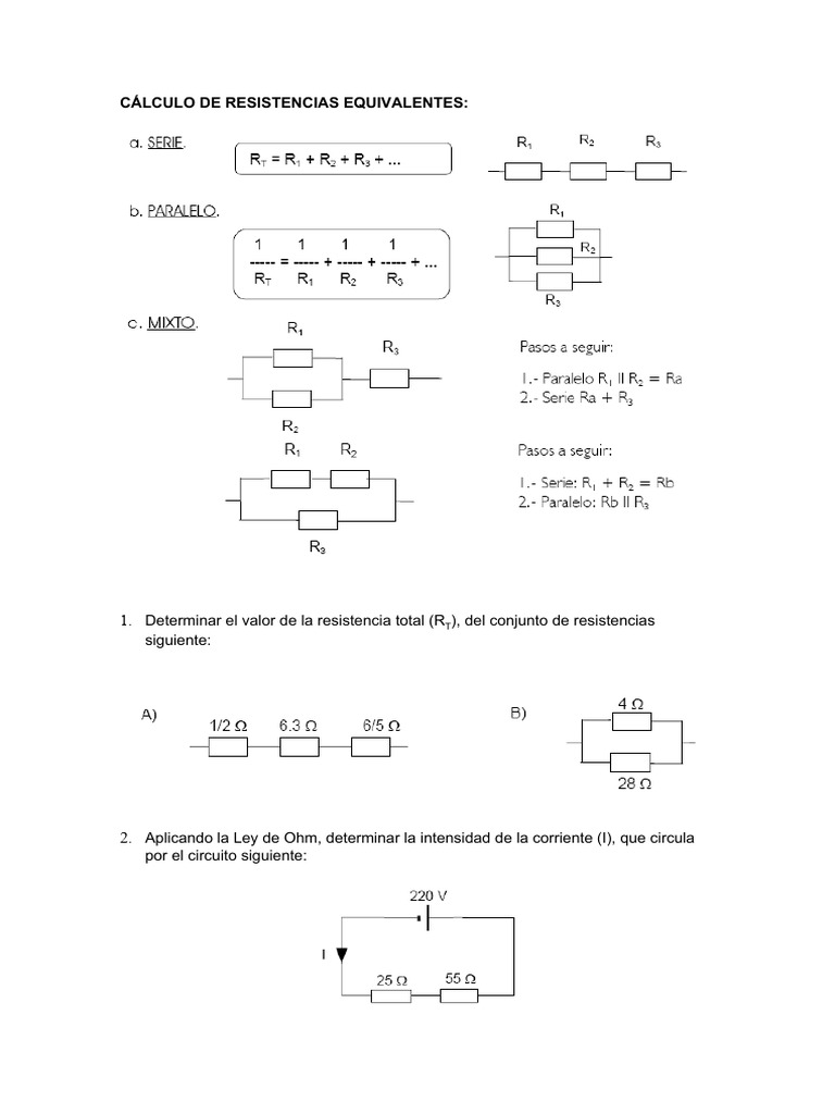 Ejercicios de Circuitos Serie, Paralelo y Mixto | PDF | Resistencia Eléctrica y Conductancia ...