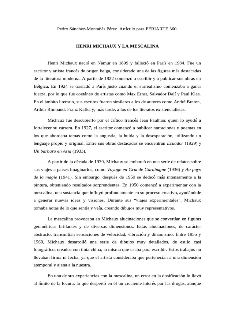 Henri Michaux y La Mescalina | PDF
