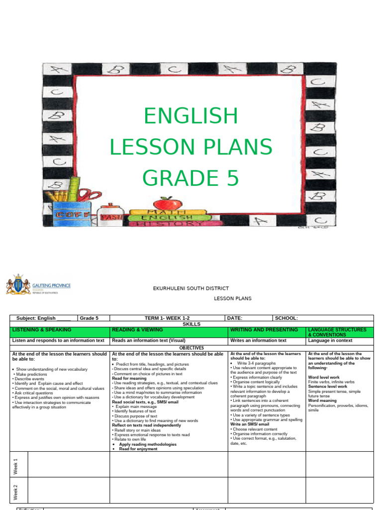 Grade 5 Lesson Plans 2023-2024-1 | PDF | Vocabulary | Reading Comprehension