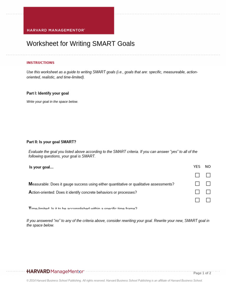 Worksheet For Writing SMART Goals | PDF