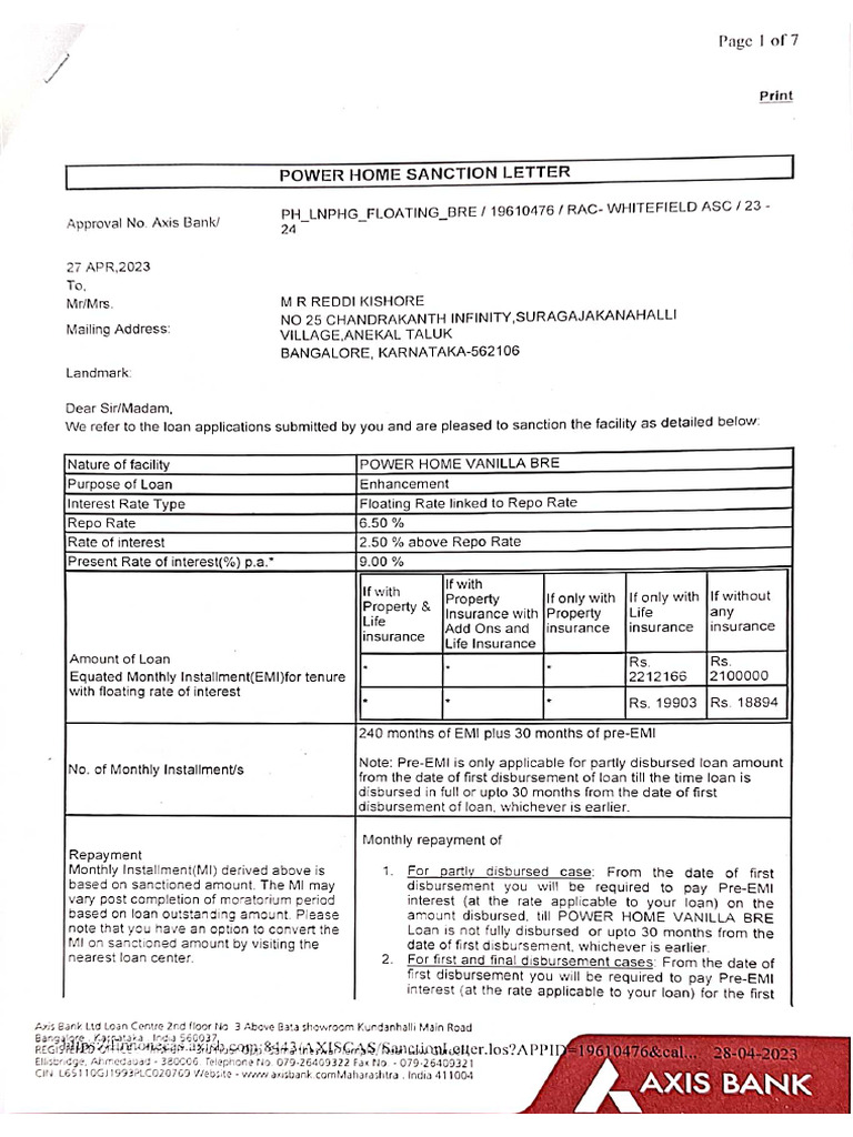 Home Sanction Letter Sample | PDF