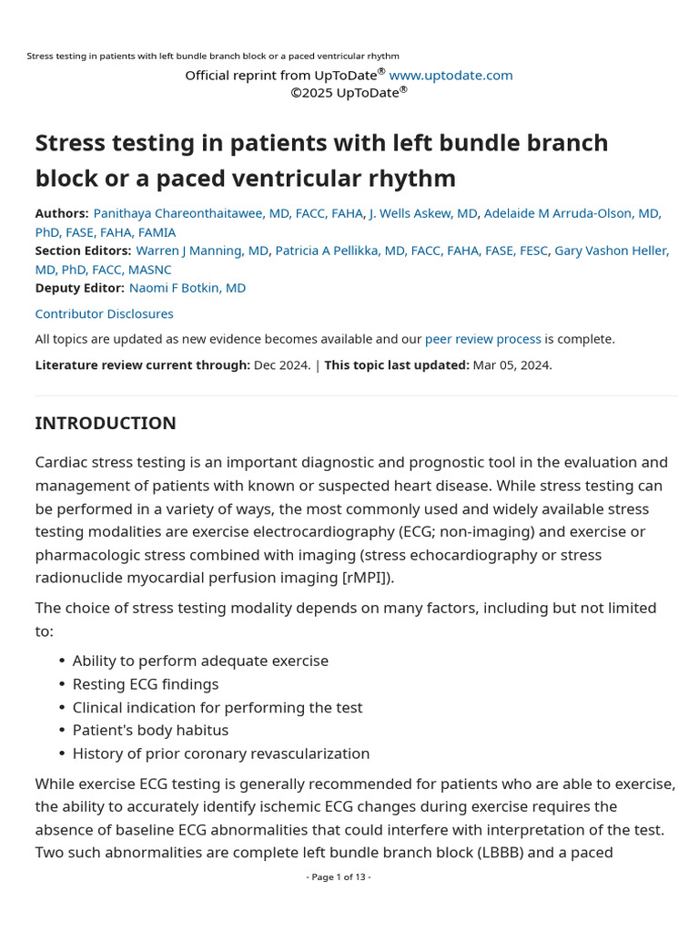 Stress Testing in Patients With Left Bundle Branch Block or A Paced ...