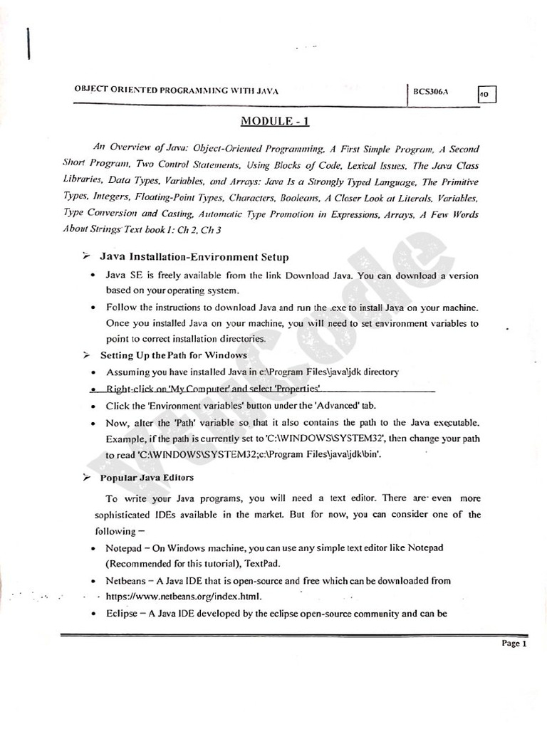 Java m1 and m2 Study Material | PDF