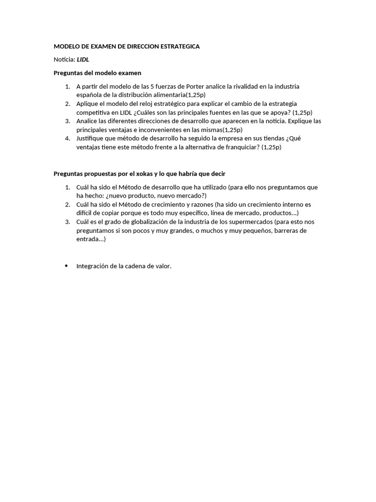 Modelo de Examen de Direccion Estrategica | PDF