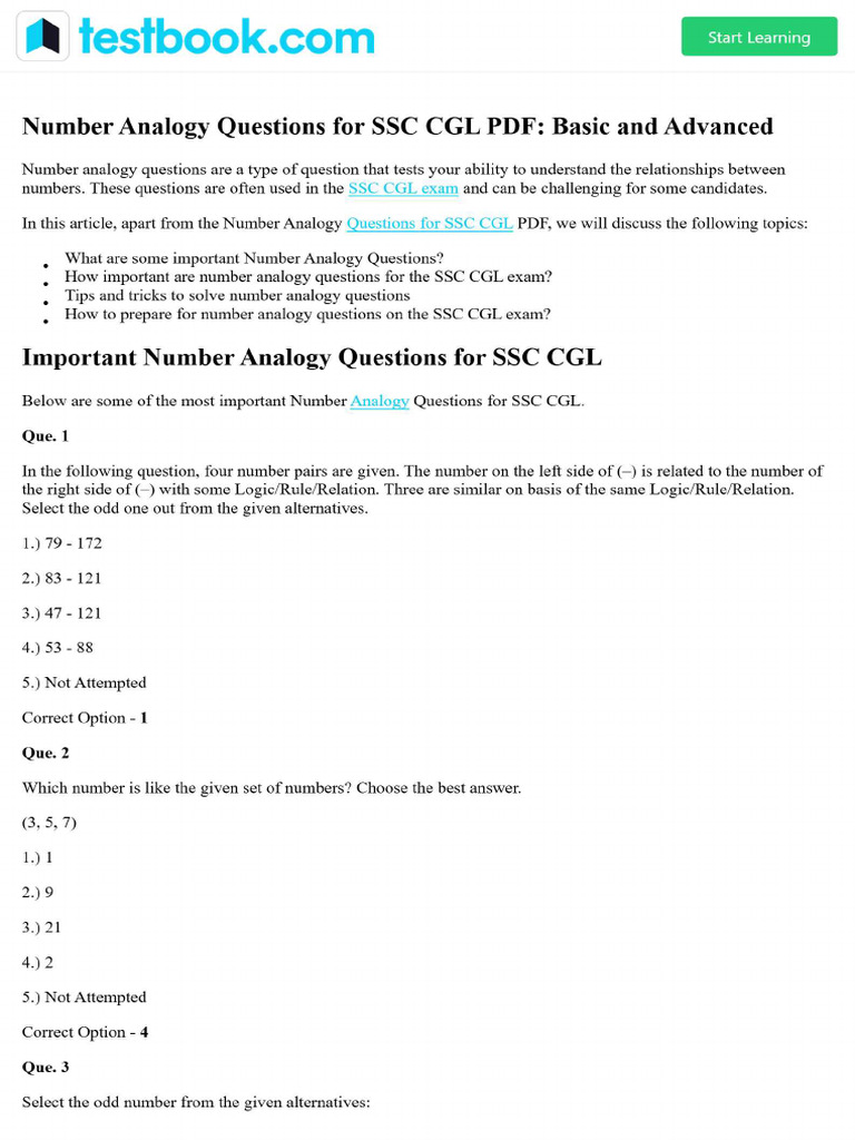 Number Analogy Questions for SSC CGL PDF_ Basic and Advanced | PDF