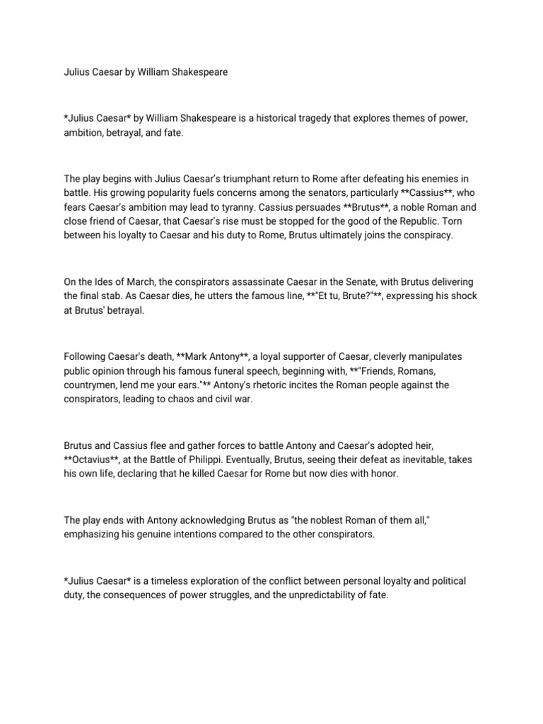 Summary of Shakespeare's Julius Caesar | PDF