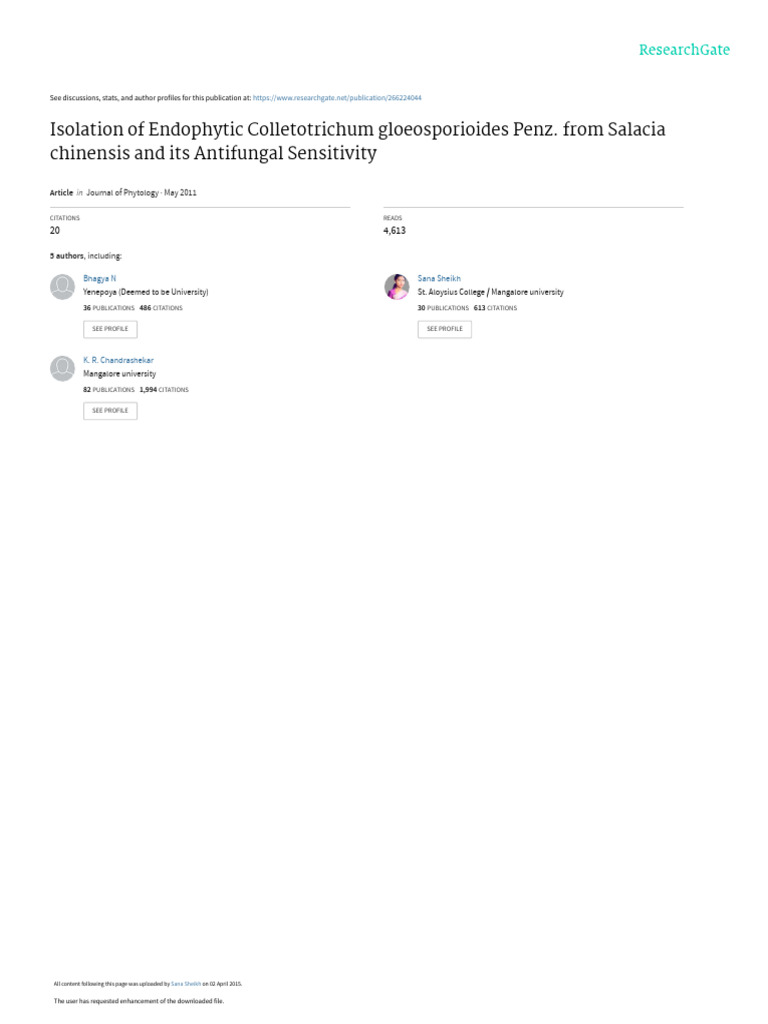 Isolation of Endophytic Colletotrichum Gloeosporio | PDF | Fungus ...