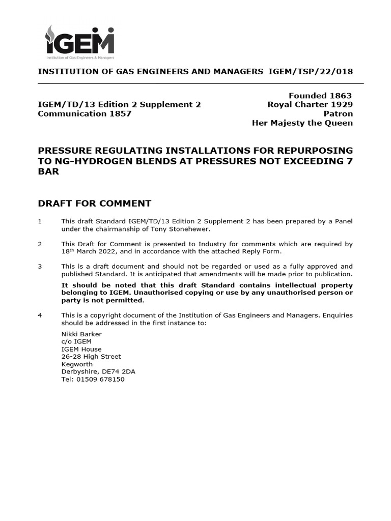 TD 13 Ed 2 Supp. 2 PRI For Hydrogen Blends Up To 7 Bar (2022) DRAFT | PDF