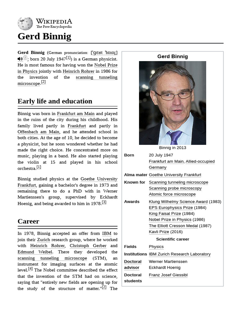 Gerd Binnig | PDF | Microscopy | Physical Sciences