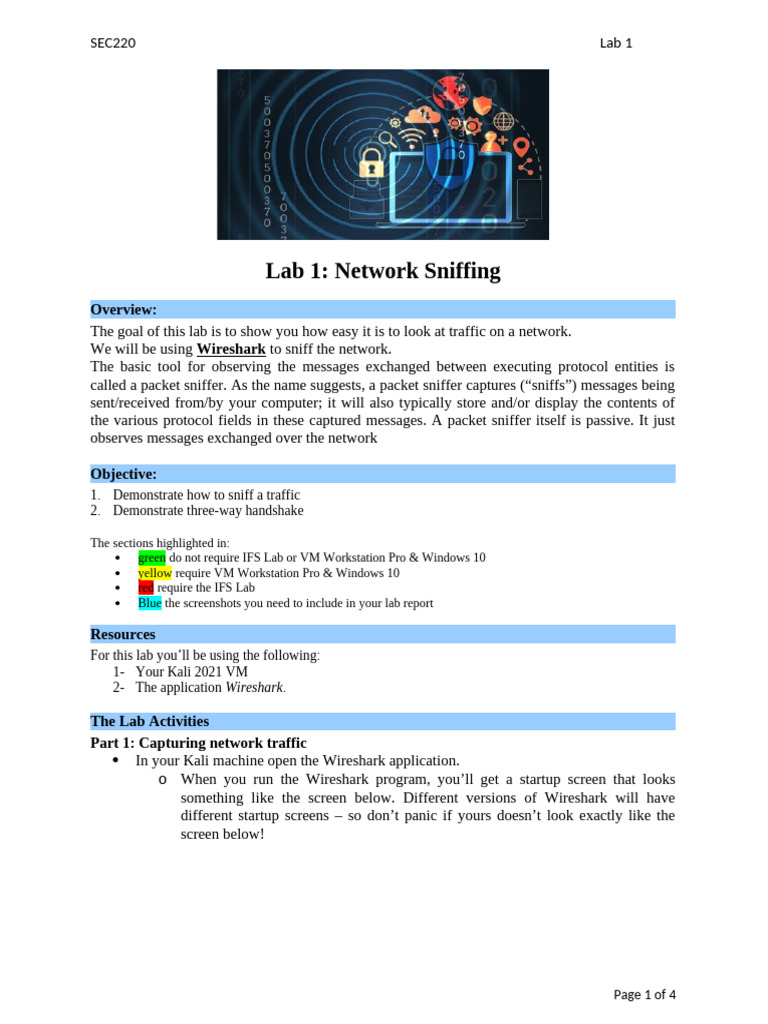 SEC220 - Lab1 - Network Sniffing - Updated 17jan2022 | PDF | Internet Protocols | Port (Computer ...