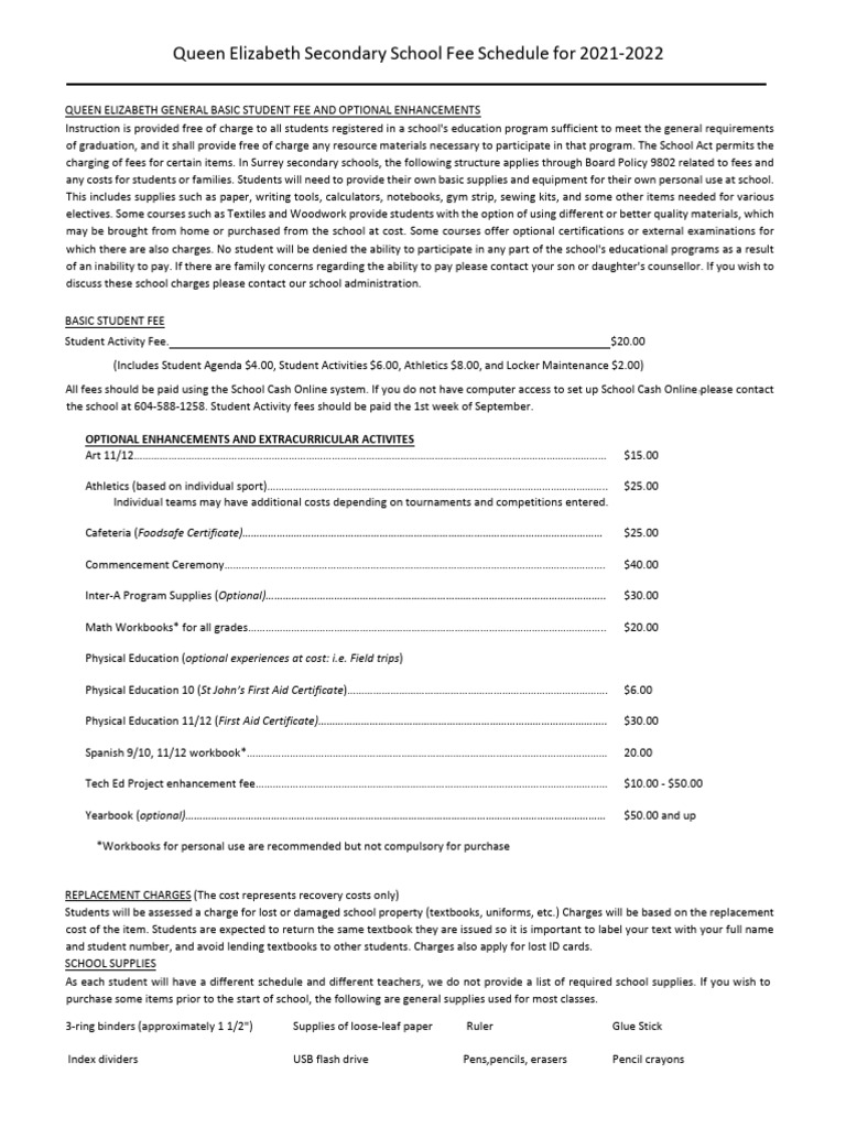 Fee Schedule 2021 2022.6058fe52890 | PDF | Fee | Textbook