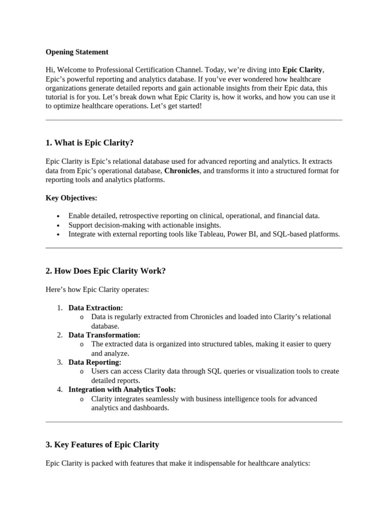 Epic Clarity | PDF | Databases | Relational Database