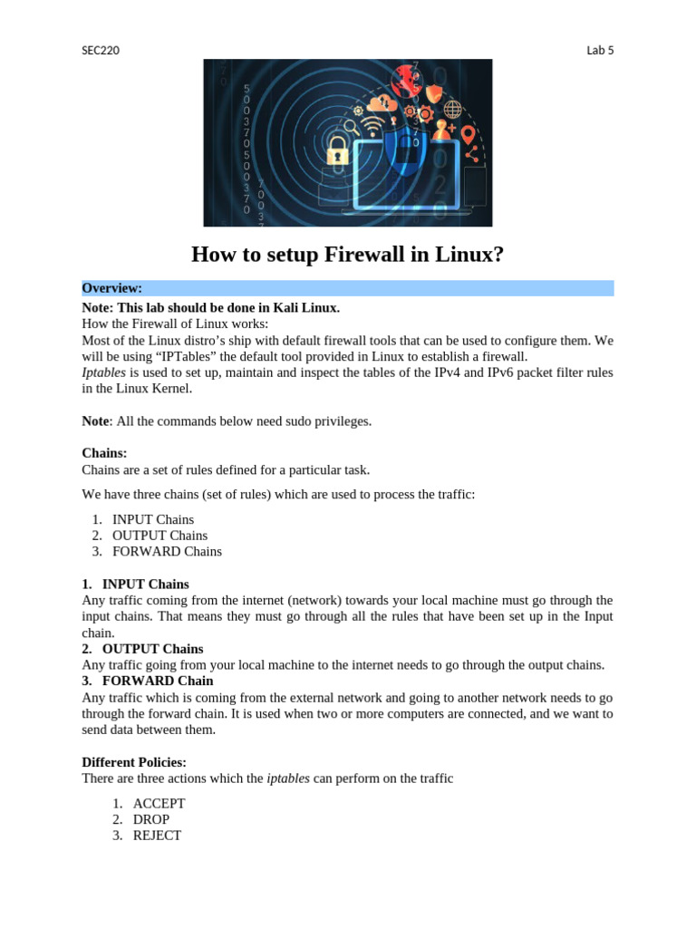Sec220 Lab5 Firewall Linux Updated14mar2022 Pdf Port Computer