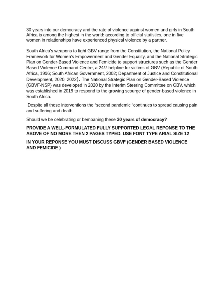Gender Based Violence Question. | PDF