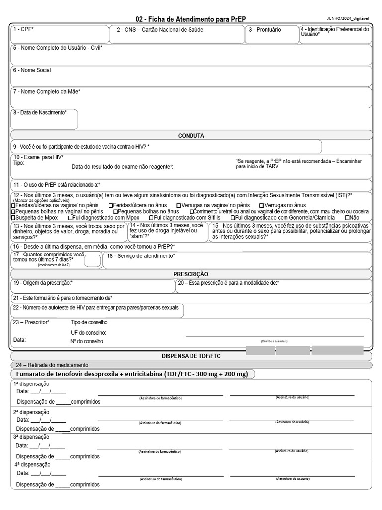 Ficha de Atendimento para PrEP | PDF | Receita médica | Sistema de saúde