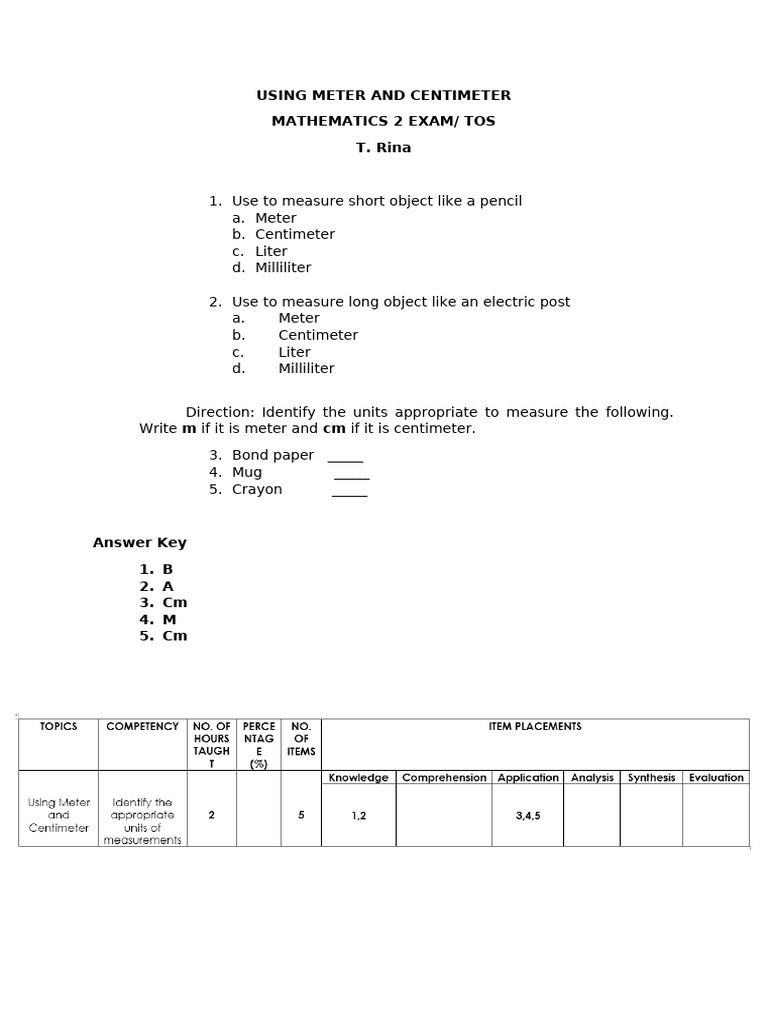 Measuring Objects: Meter vs. Centimeter | PDF