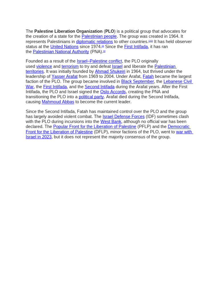 Overview of the Palestine Liberation Organization | PDF