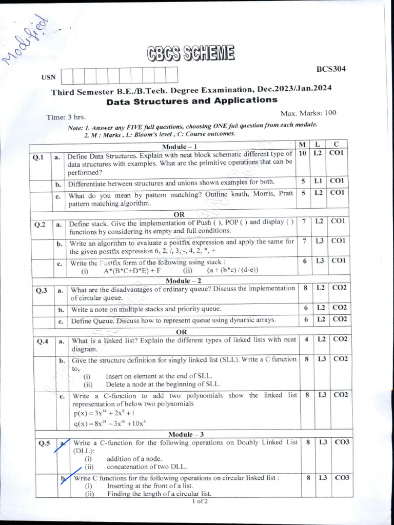 Bcs304 Dec '23 - Jan '24 Scheme | PDF