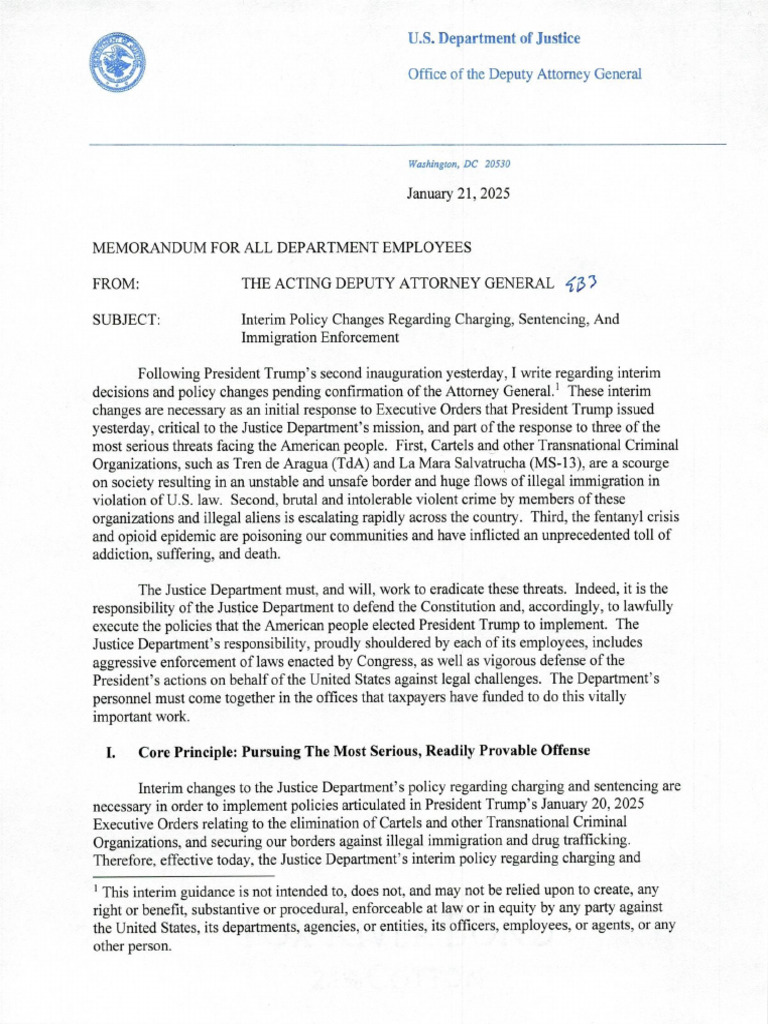 Memorandum From The Acting Deputy Attorney General 01.21.2025 | PDF