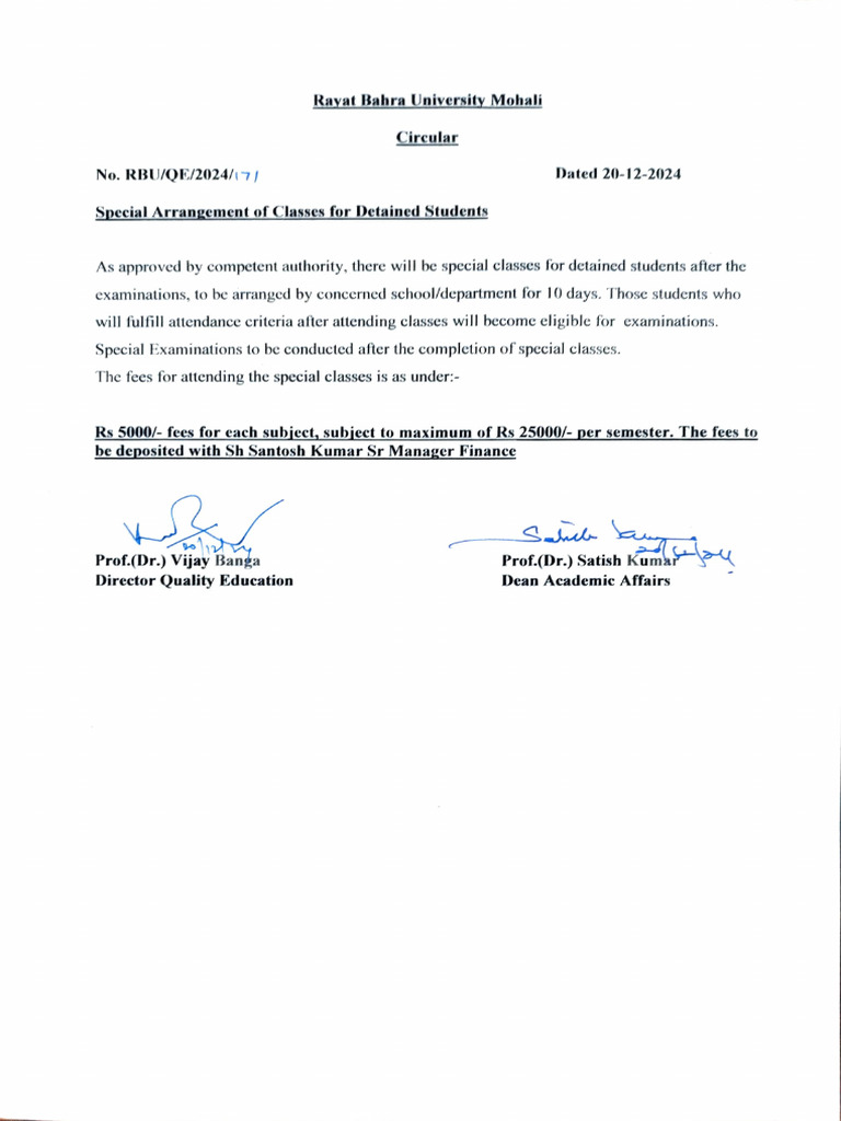 Circular Regarding Special Classes | PDF