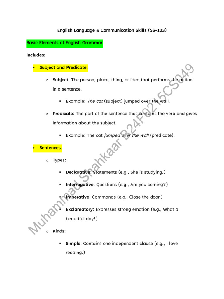 English Grammar and Communication Skills | PDF | Clause | Sentence ...