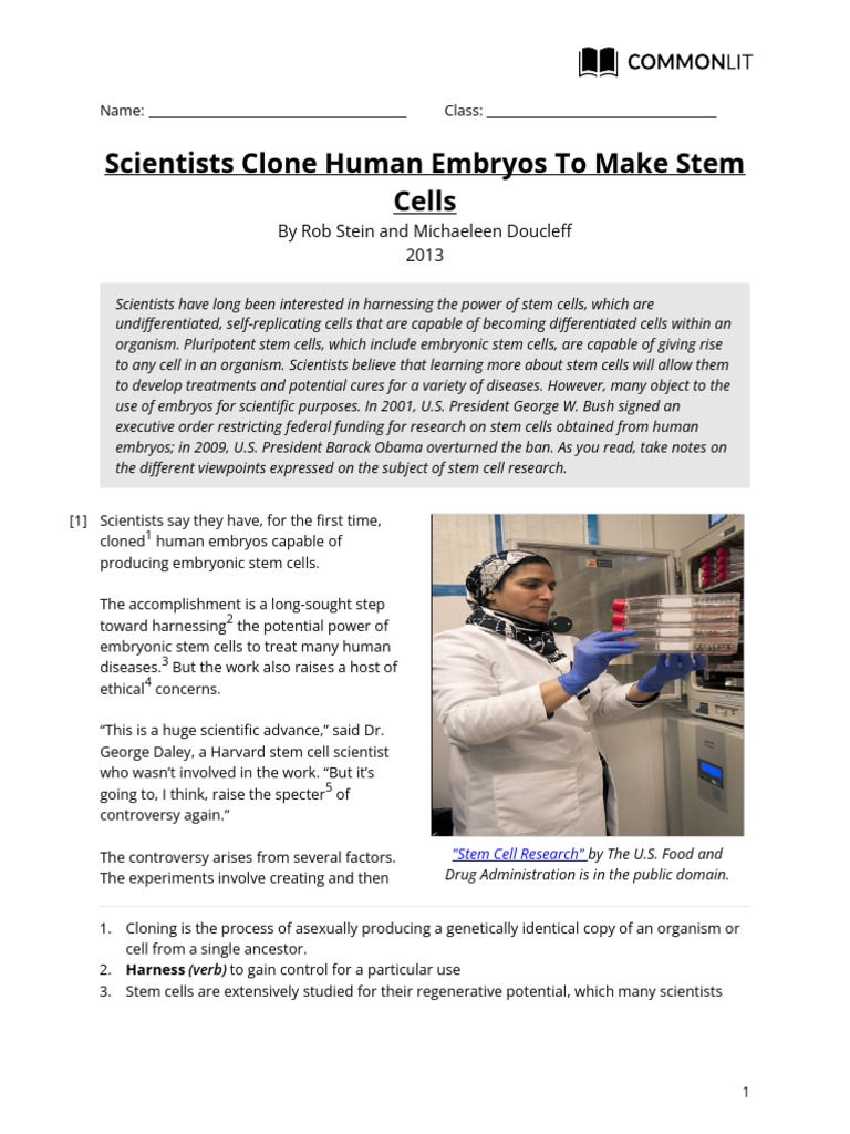 Cloning Human Embryos for Stem Cells | PDF | Cloning | Embryonic Stem Cell