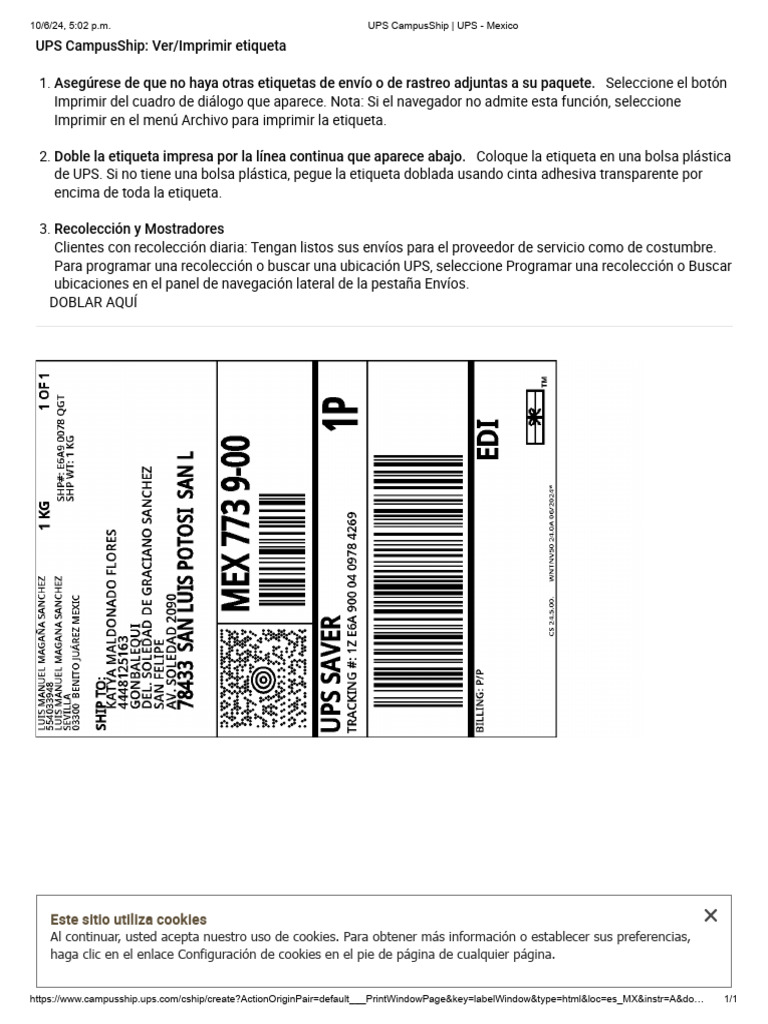 Etiqueta de Envío en UPS CampusShip | PDF