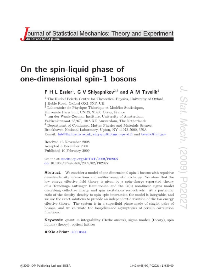 F H L Essler, G V Shlyapnikov and A M Tsvelik - On The Spin-Liquid ...