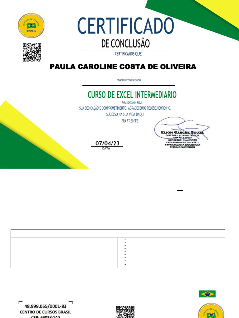 Certificado Excel Intermediario-Paula | PDF