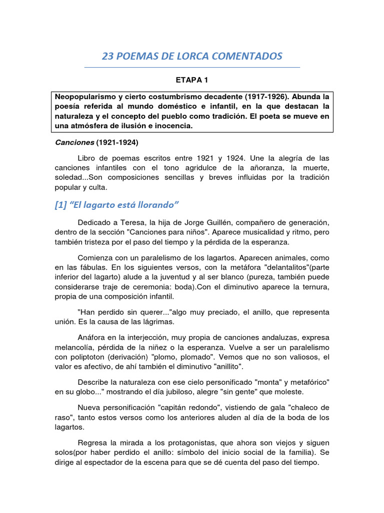 09 Comentario Poemas de Lorca Por Etapas | PDF | Metro (poesía) | Federico García Lorca