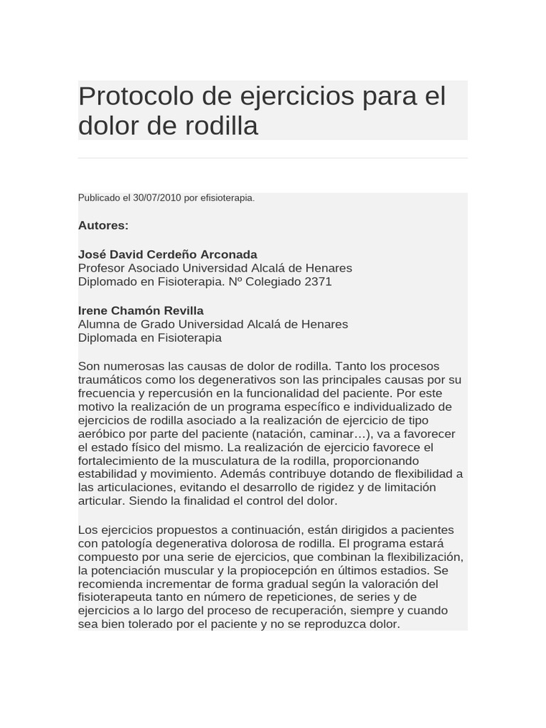 Protocolo de ejercicios para el dolor de rodilla | PDF | Rodilla | Terapia física