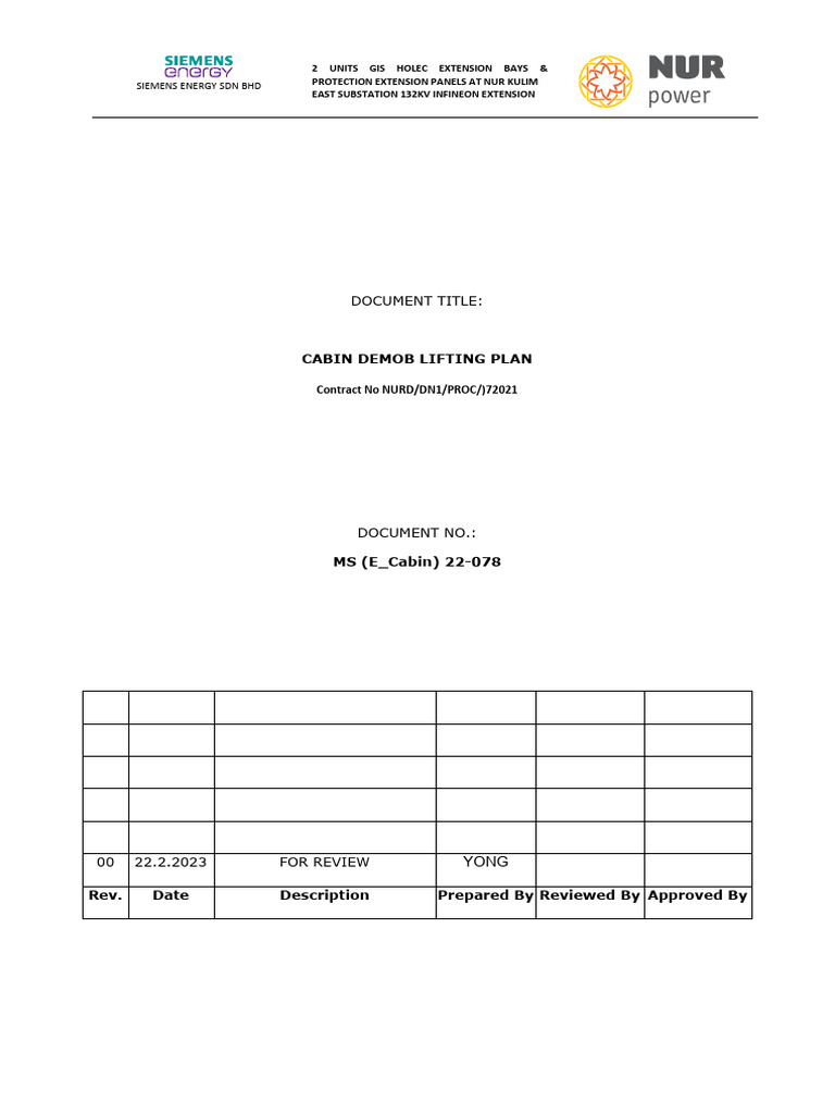Lifting Plan for GIS Cabin Demobilization | PDF | Crane (Machine ...