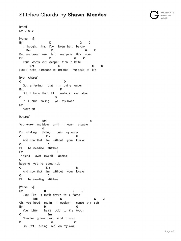 Stitches Chords Yrics | PDF