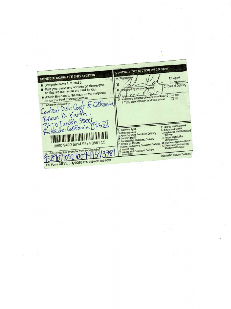 DISTRICT COURT FOR THE UNITED STATES OF AMERICA CENTRAL DISTRICT OF ...