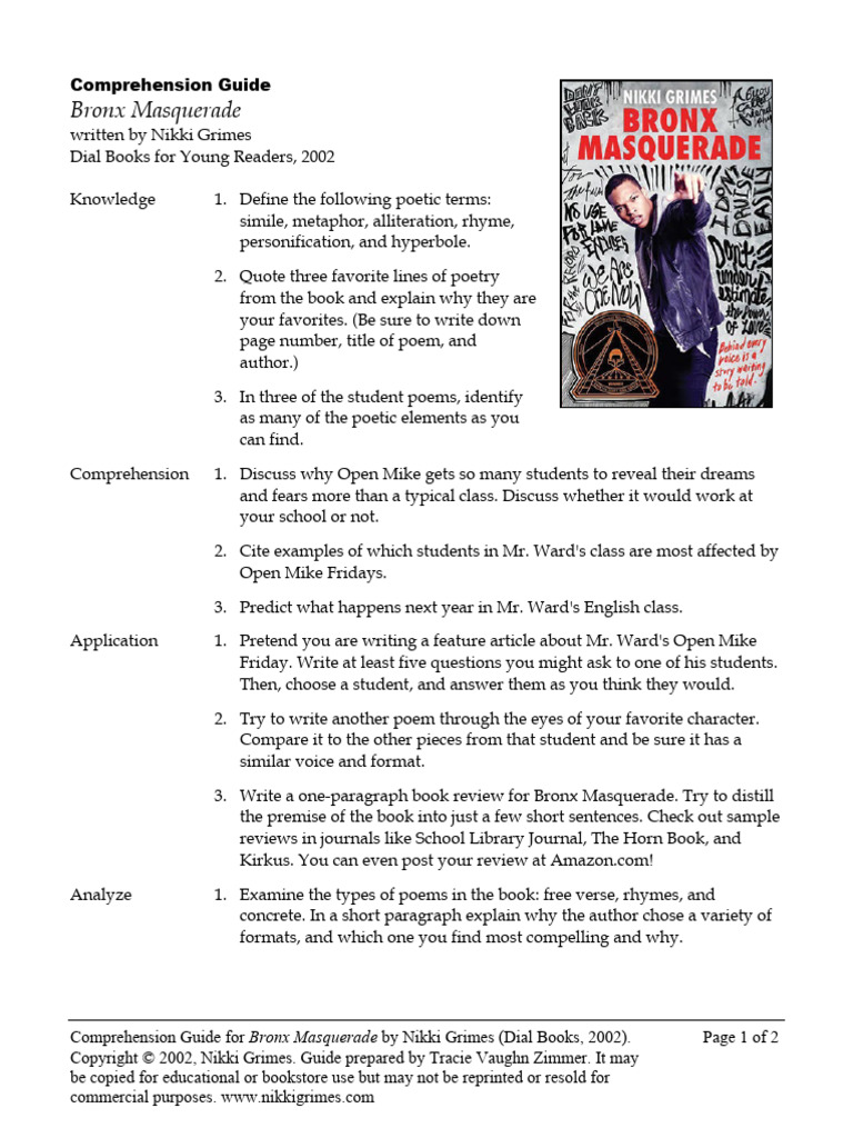 Gd Bronx Masquerade Comprehension | PDF | Poetry
